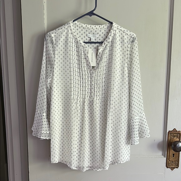 Charter Club | Tops | Charter Club White Blouse With Delicate Pattern ...